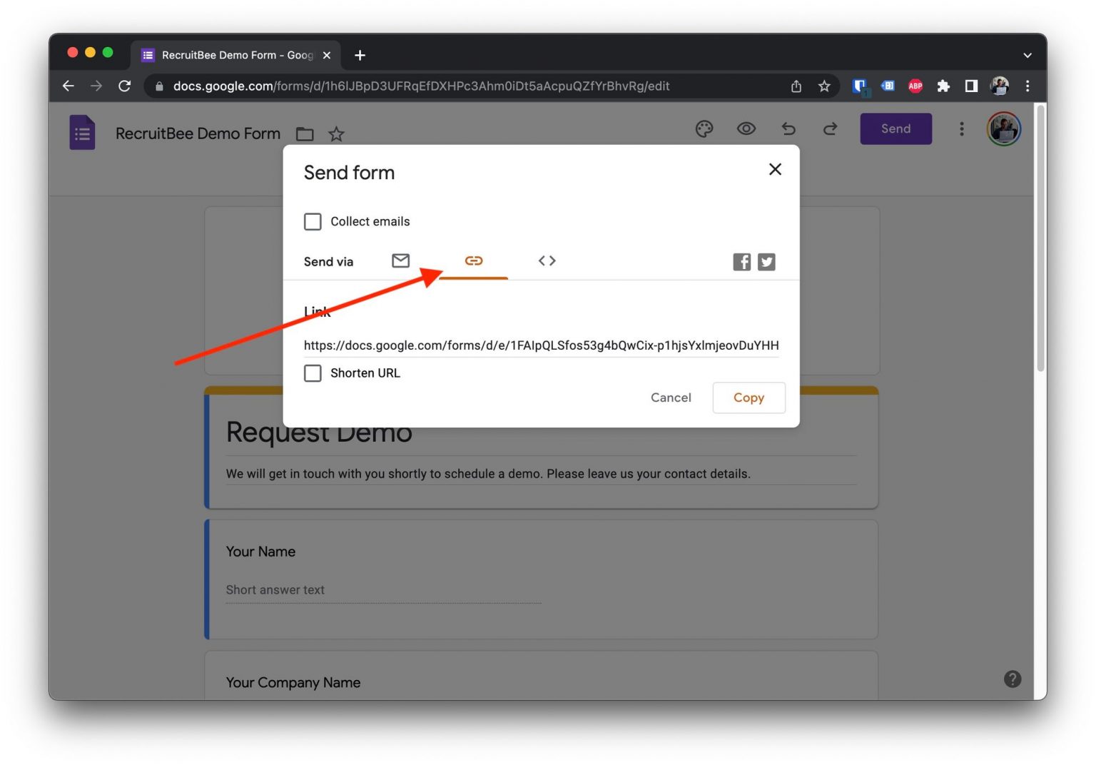How to get a sharable Google Forms Link - GFormAnalytics